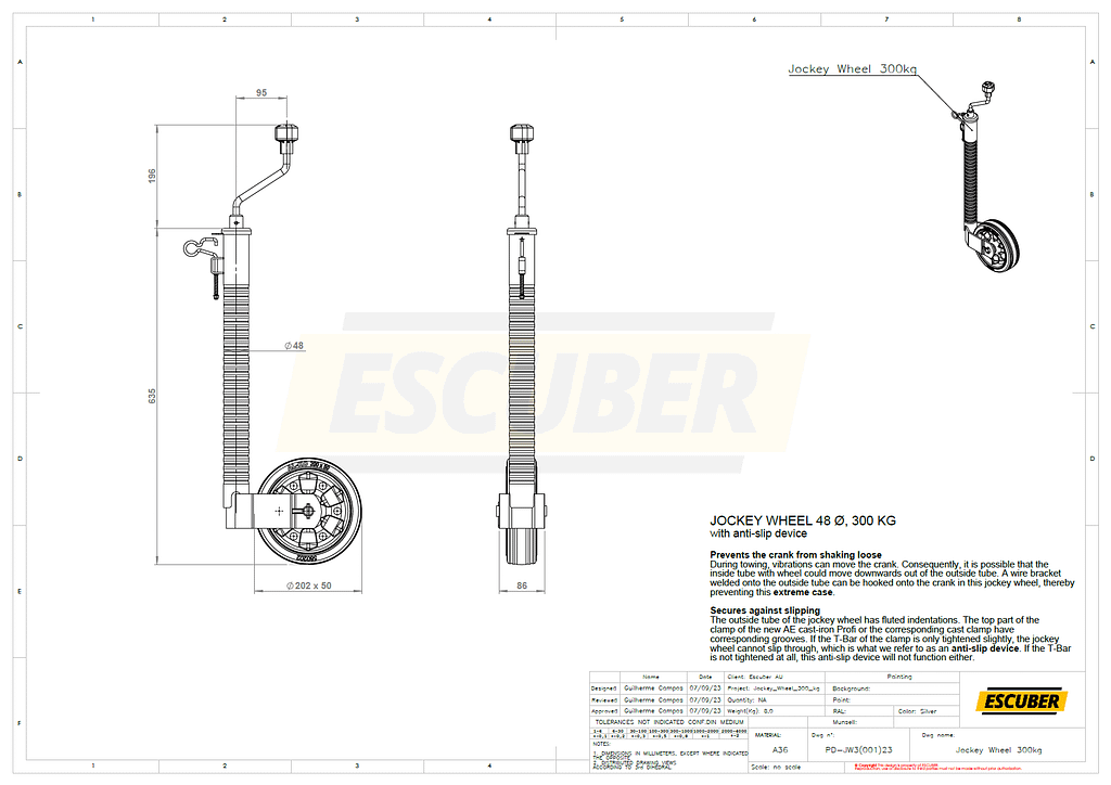 JOCKEY WHEEL 48 Ø, 300 KG with anti-slip device – Escuber
